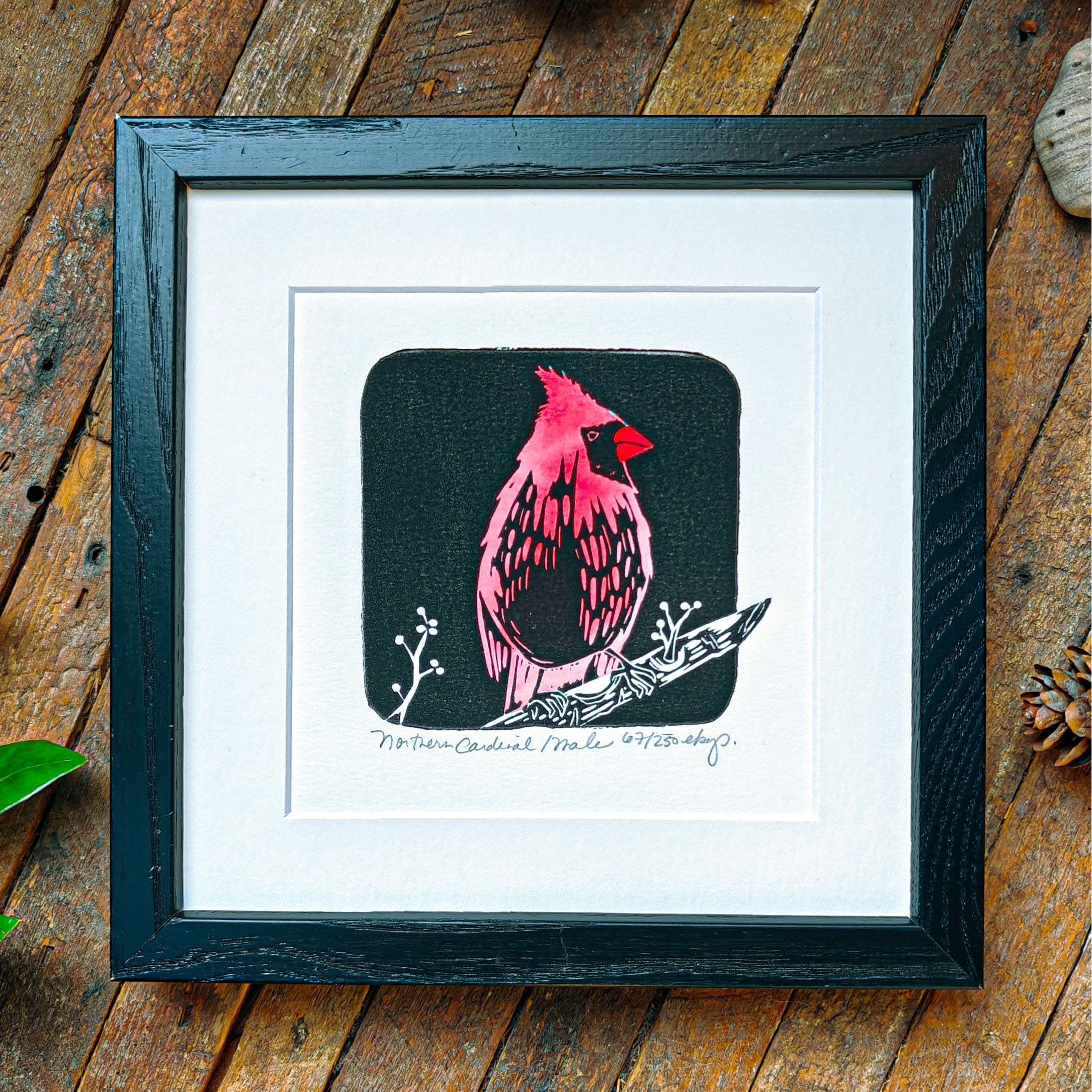 Northern Cardinal Male Linoprint | Big Mitten Linocuts