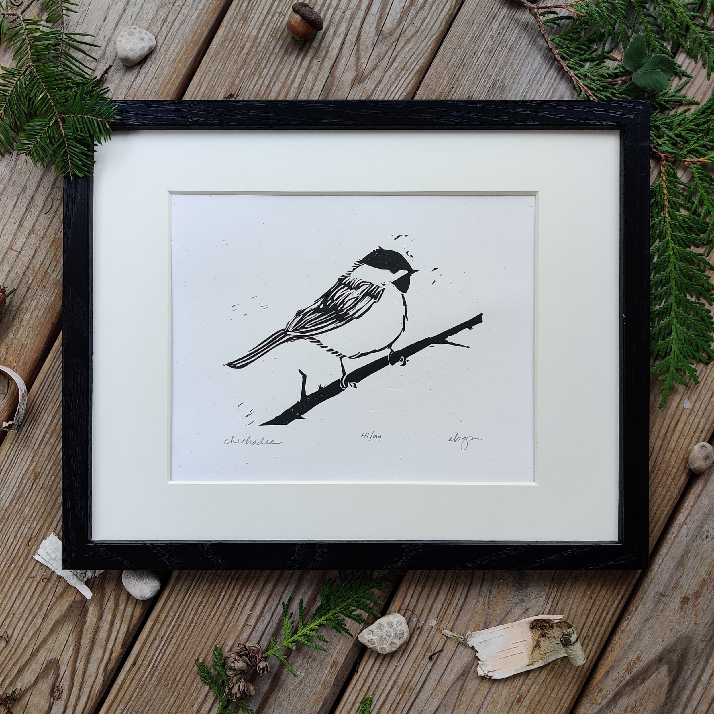 Chickadee Linoprint | Big Mitten Linocuts