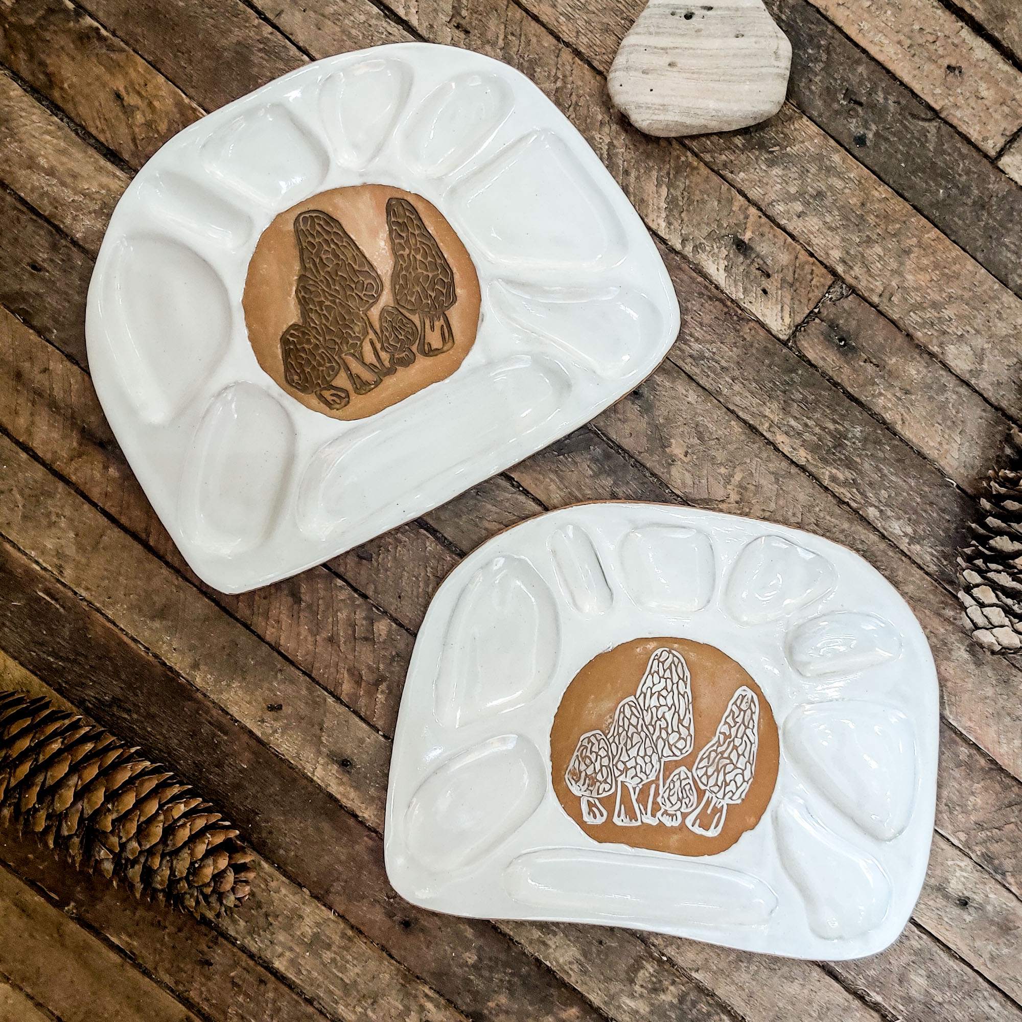Large Morels Paint Palette | Big Mitten Linocuts